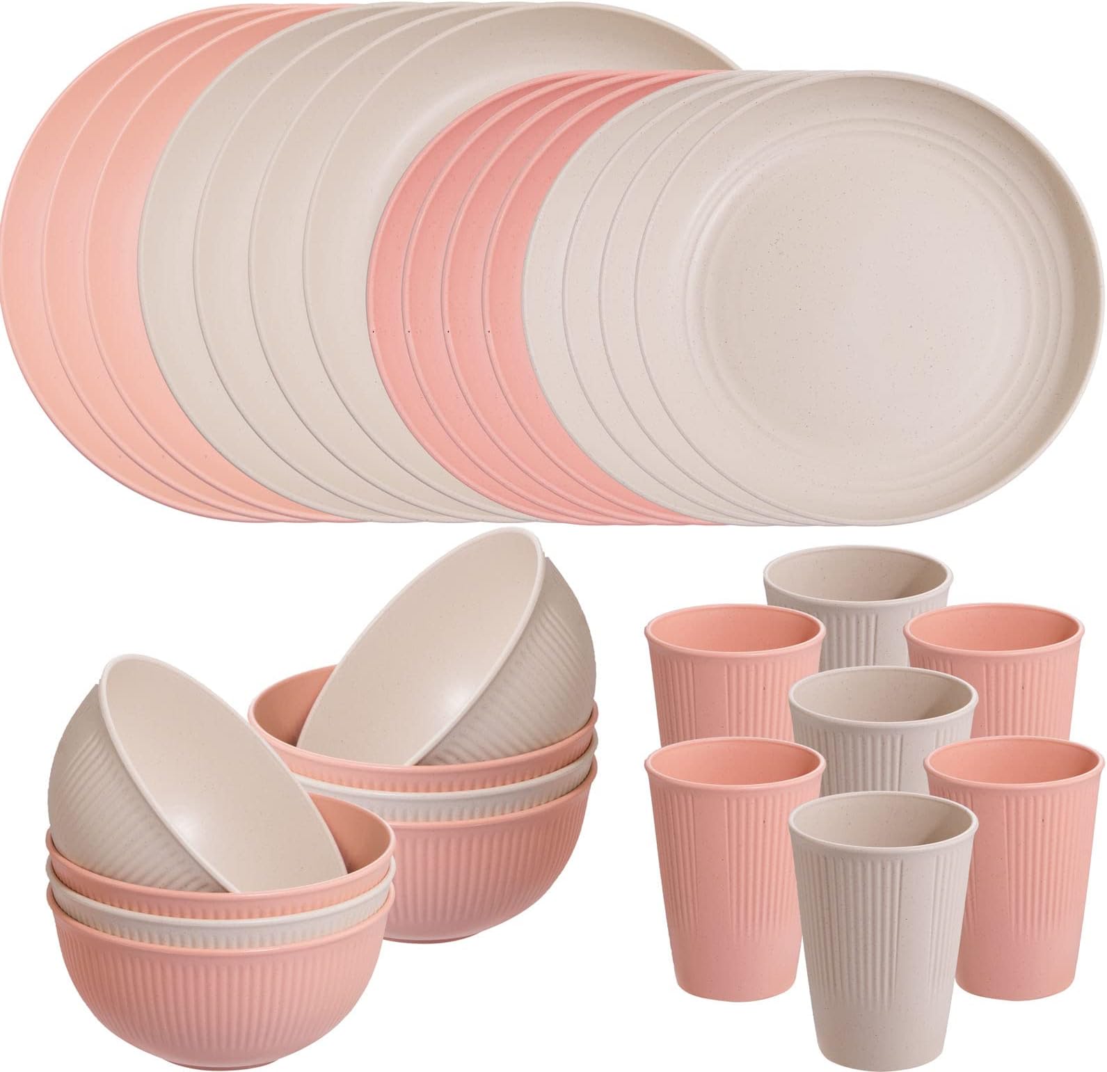 Amazon.com | Wheat Straw Dinnerware Sets for 6, Osonm 24PCS Unbreakable ...
