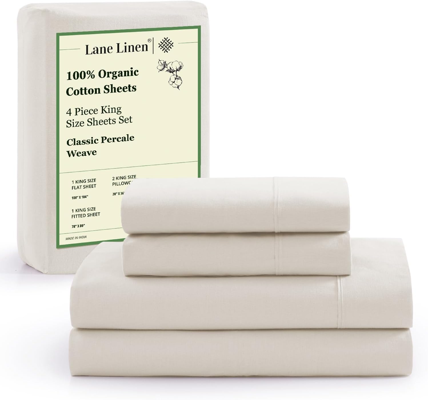 Amazon.com: LANE LINEN 100% Organic Cotton King Bed Set, 4-Piece Cotton ...