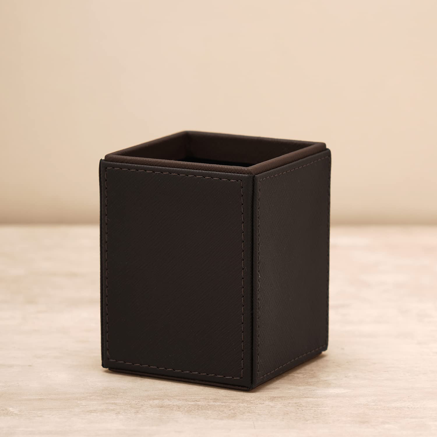 Pure Home and Living Dark Brown Faux Leather Pen Stand, Desk Organizer ...