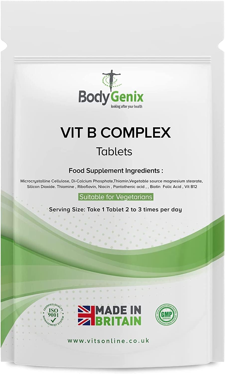 Bodygenix VIT B Complex Tabs -100% RDA B1,B2,B3,B5,B6,B12,Biotin ...