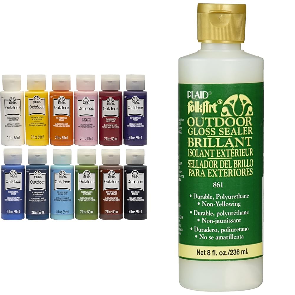 Amazon.com: FolkArt 12-Color 2 oz Outdoor Craft Paint Set with 8 oz ...