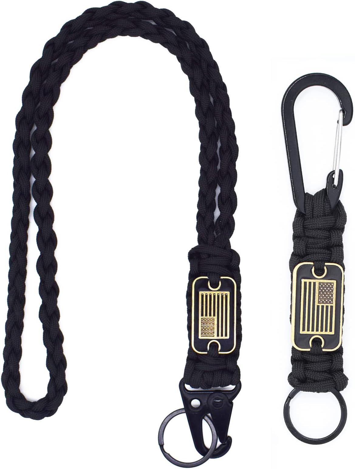 Amazon.com: 2 Pcs Heavy Duty Braided Paracord Lanyard Keychain with USA ...