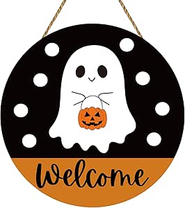 Amazon.com: Halloween Door Decorations Cute Ghost Pumpkin Door Sign ...