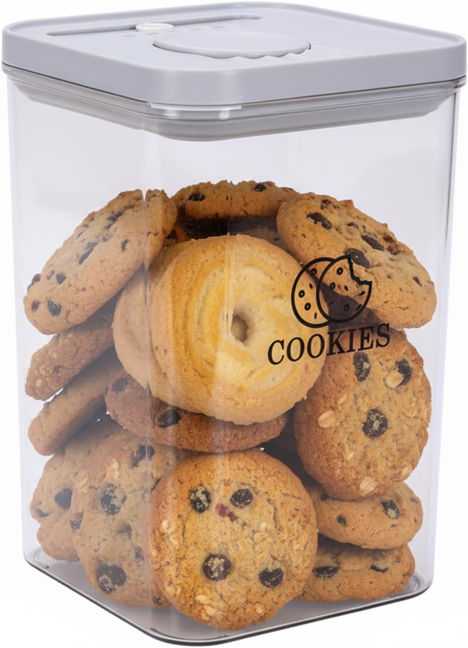 Punorric Biscuit Tin with Sealed Lid, 2.2L Plastic Airtight Biscuit ...