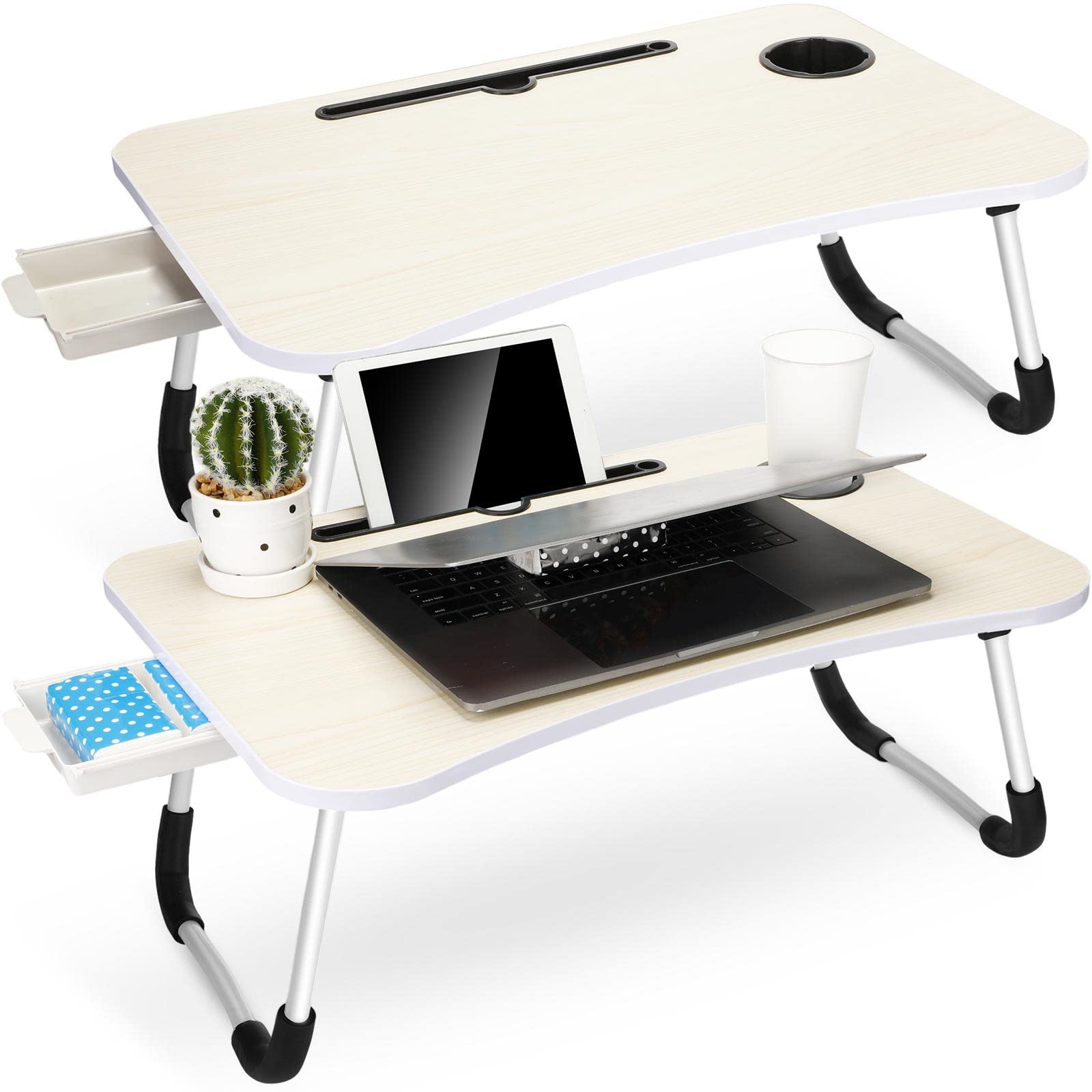 Amazon.com: Sintuff 2 Pcs Laptop Bed Desk Foldable Lap Tray with Drawer ...