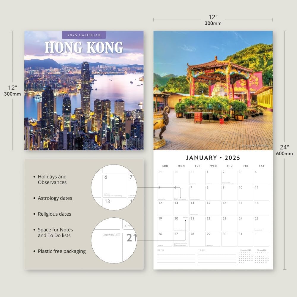 Hong Kong – 2025 Square Wall Calendar – by Red Robin Publishing – BigaMart