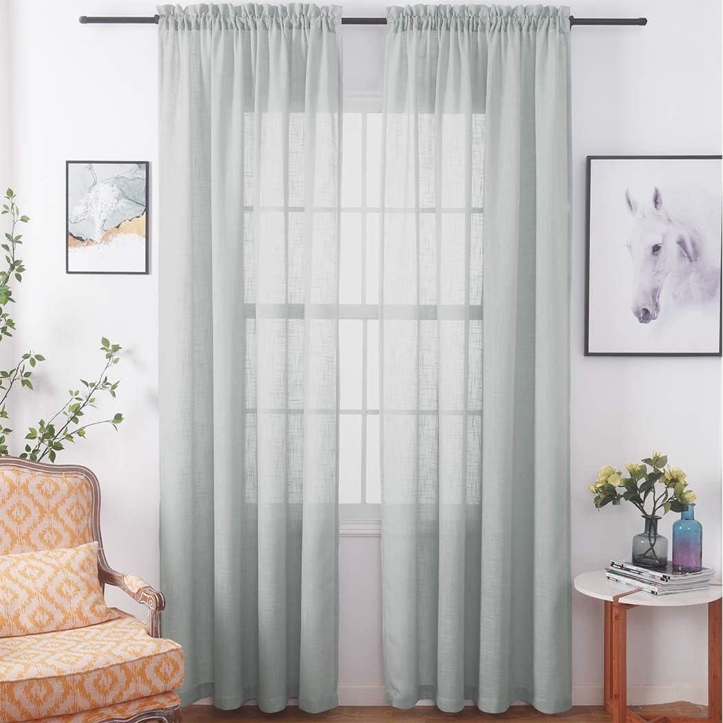 Amazon.com: MYSTIC-HOME Linen Sheer Curtains 95 Inches Long, Window ...