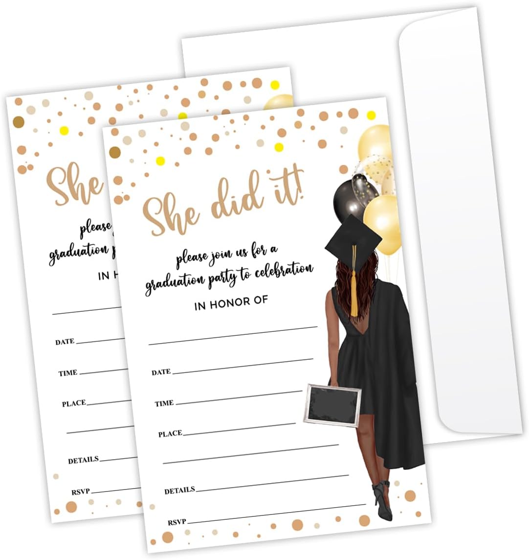 Amazon.com : 20 PCS Graduation Party Invitations, She Did It Graduation ...