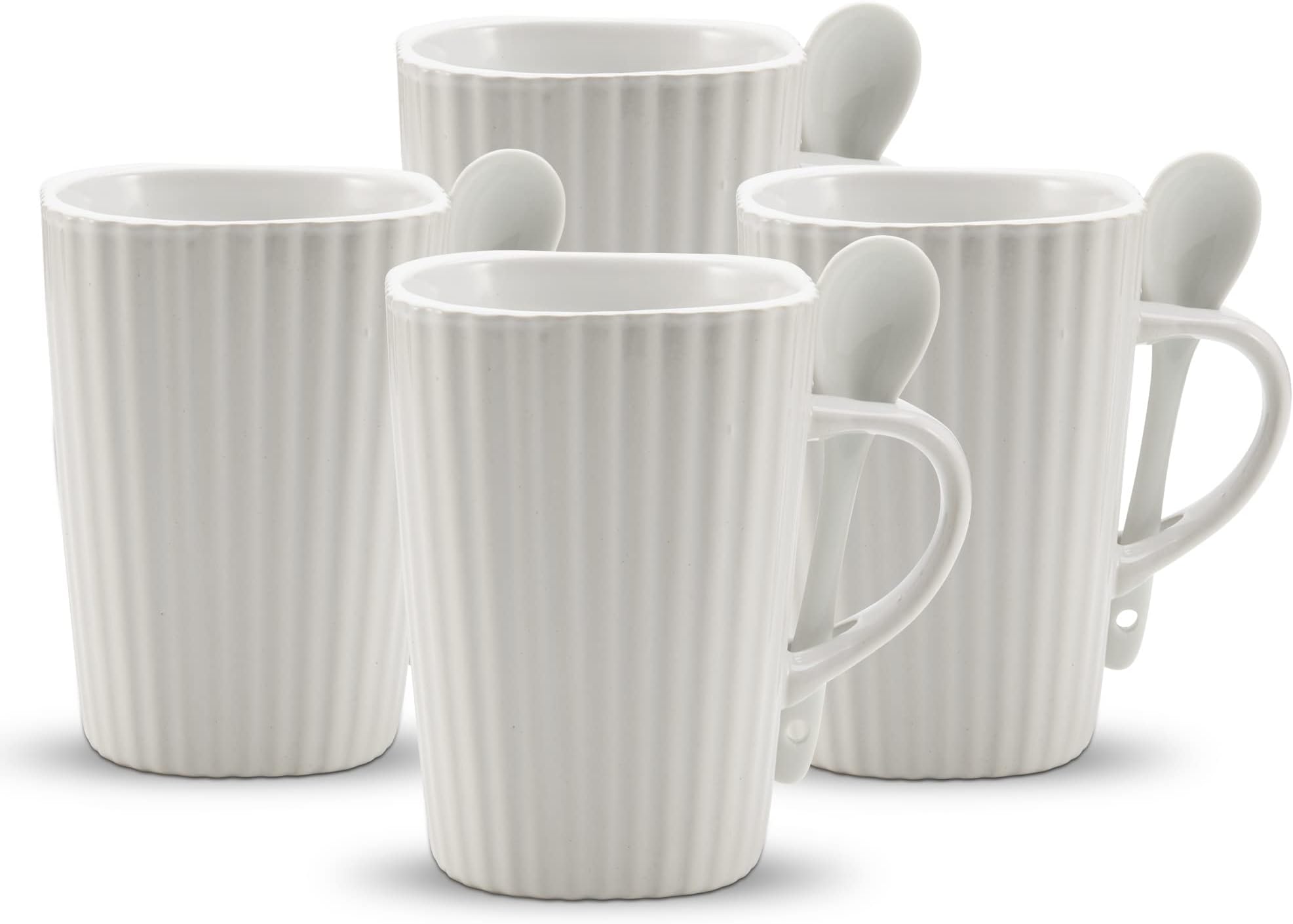 Amazon.com: Coffee Mug Set of 4 Nice Mugs Porcelain 10 oz Unique White ...