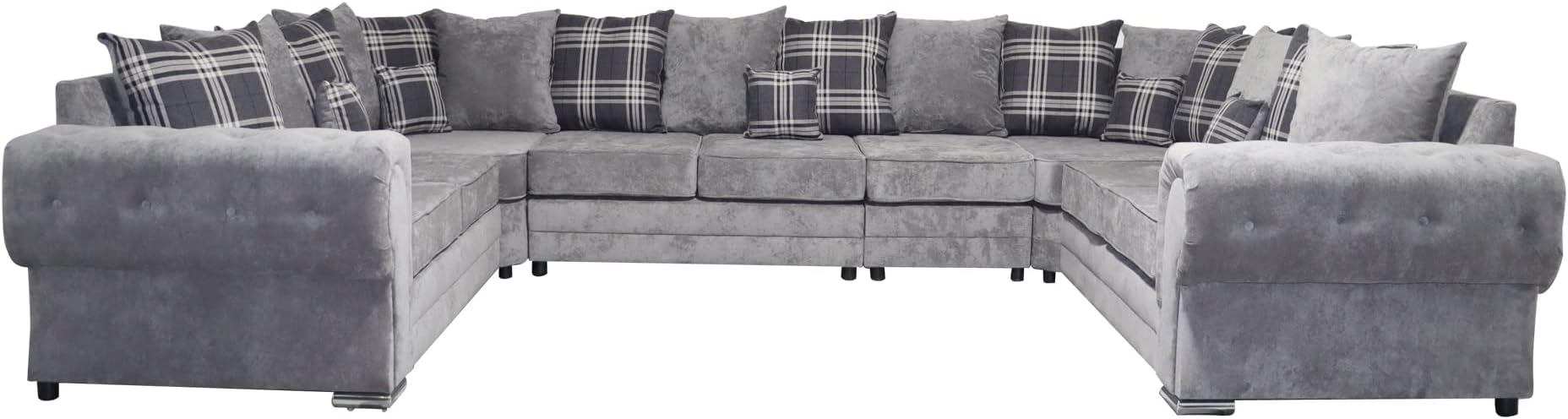 Verona Grey Corner sofa - U Shape Suede fabric Sofa Settee - 11 Seater Sofa set Luxury Suite ...