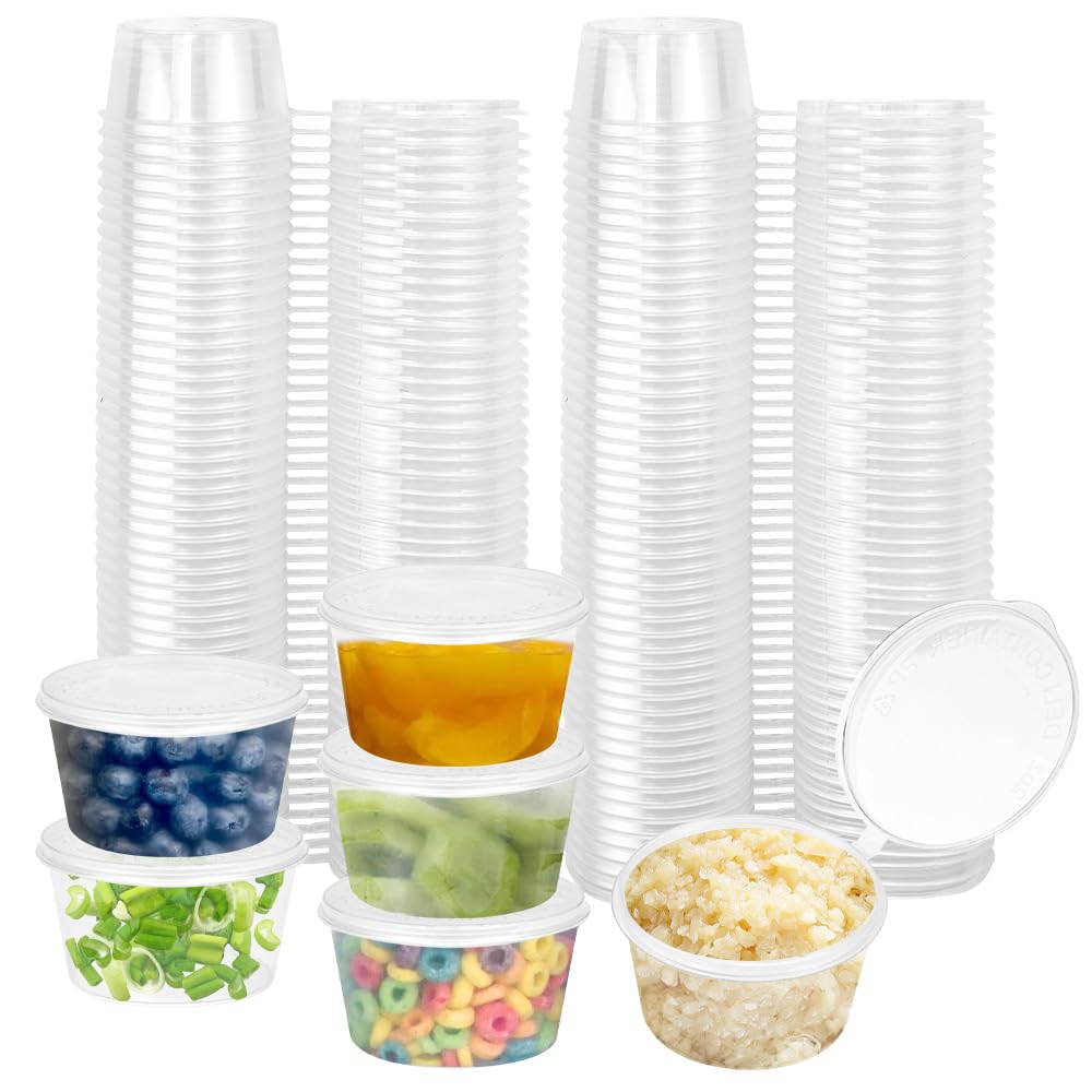 ADERTOS 100 PCS Sauce Pots with Lids, 50ml/2oz Hinged Sauce Cups Round ...