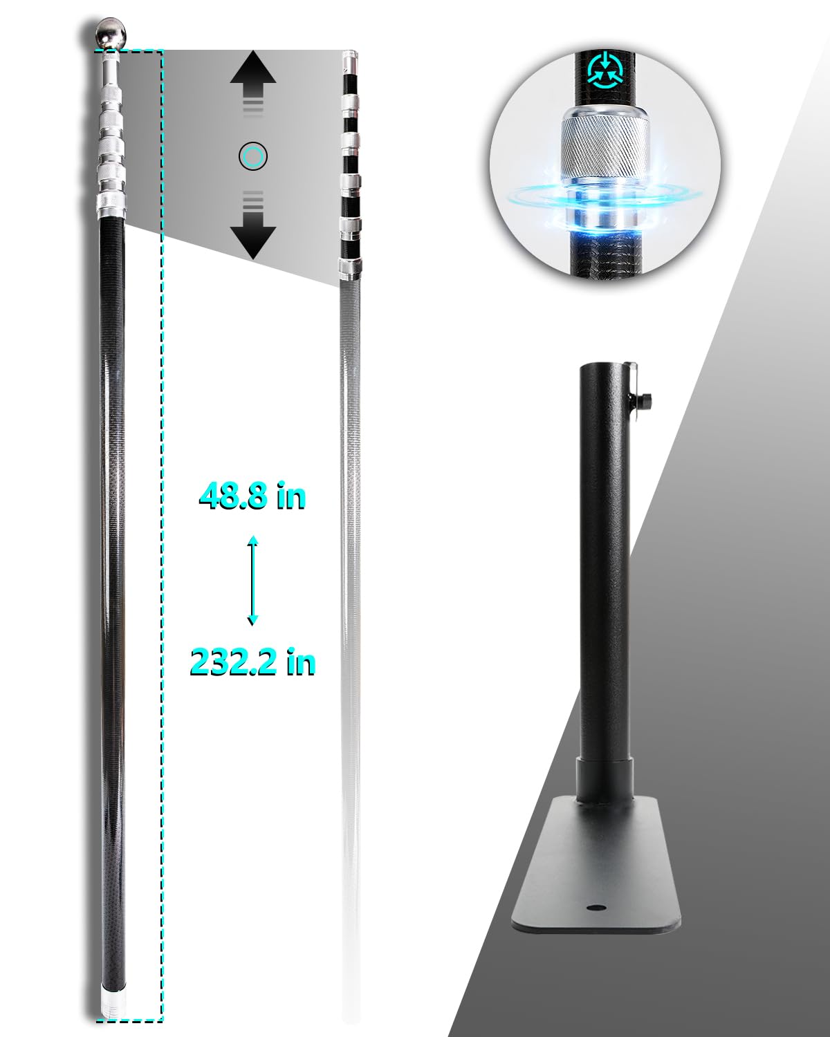 Telescoping Flagpole with Tire Mount - 20ft Carbon Fiber RV Flag Pole ...