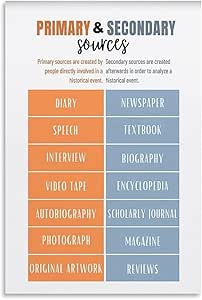 Amazon.com: Primary And Secondary Sources Poster Classroom Poster ...