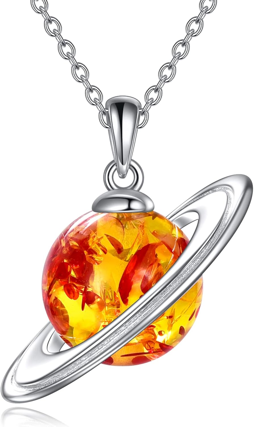 Amazon.com: LONAGO Amber Saturn Necklace Cosmic Saturn Planet Pendant ...