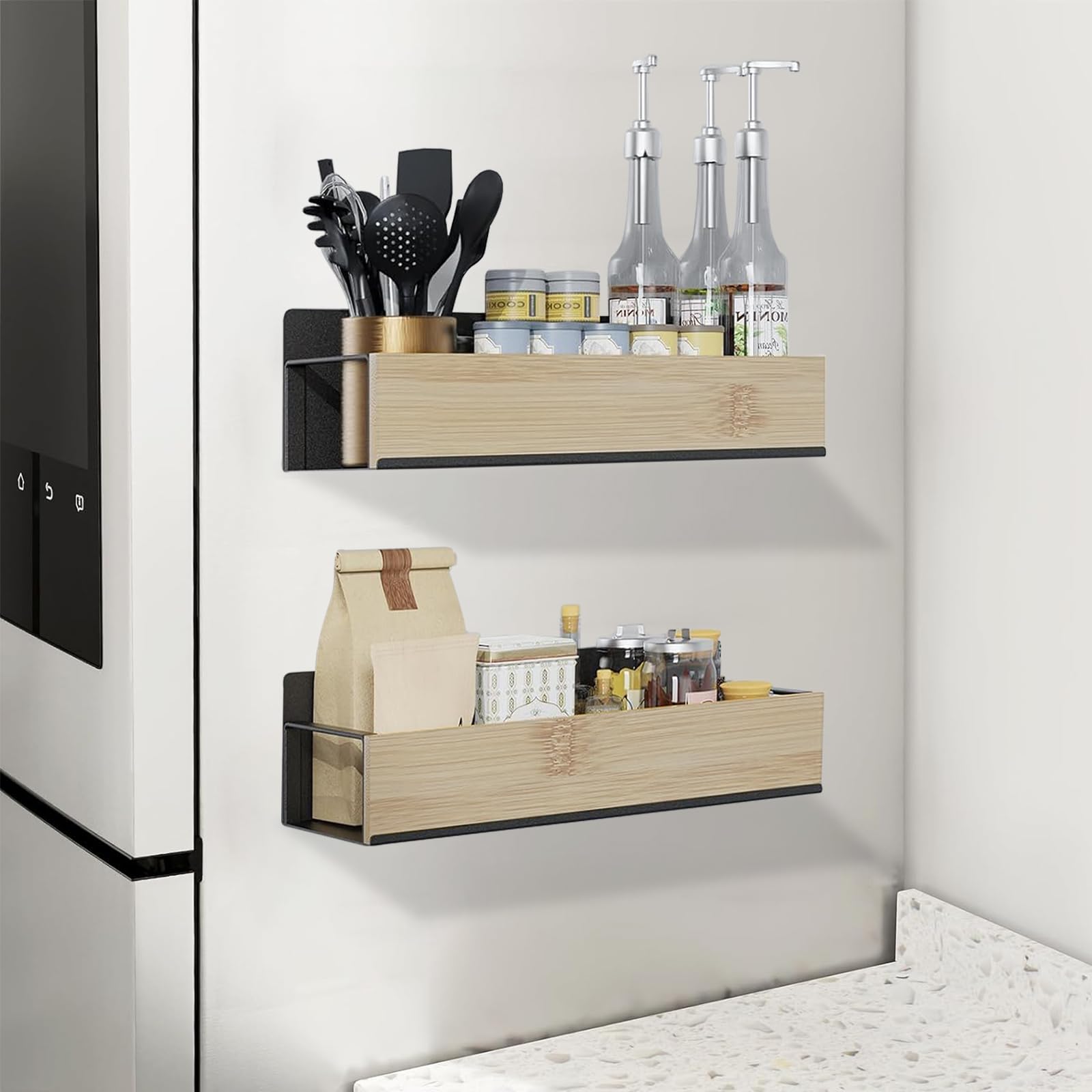 Gzsekken 2 Pack Magnetic Fridge Shelf,Magnetic Spice Rack, Ideal Pantry ...