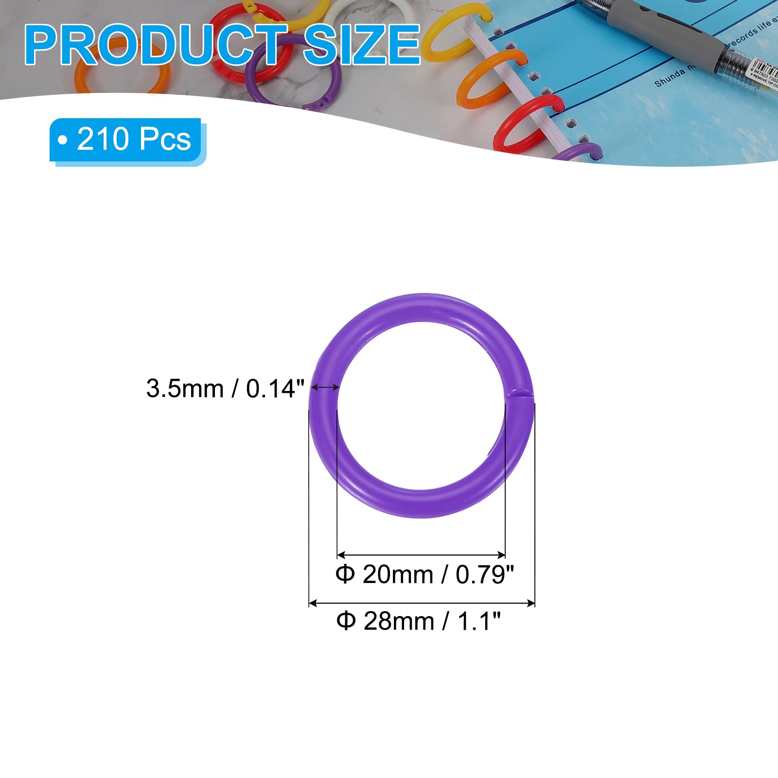 PATIKIL 1.1″ Loose Leaf Binder Rings, 210Pcs Binder Ring Book Rings ...