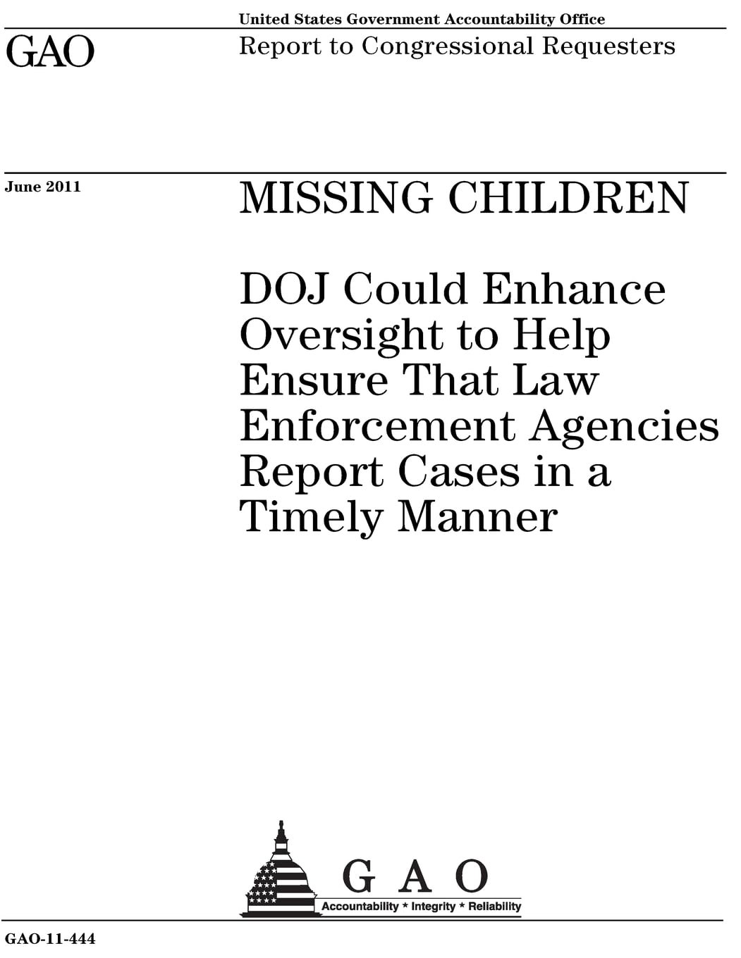 Missing children :DOJ could enhance oversight to help ensure that law ...
