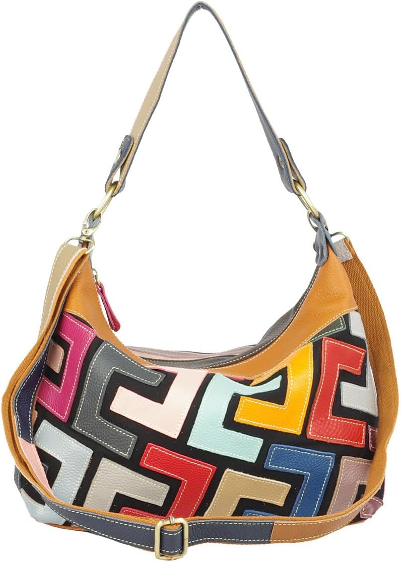 Segater Multi-colored Spliced Women Shoulder Purse Genuine Leather ...