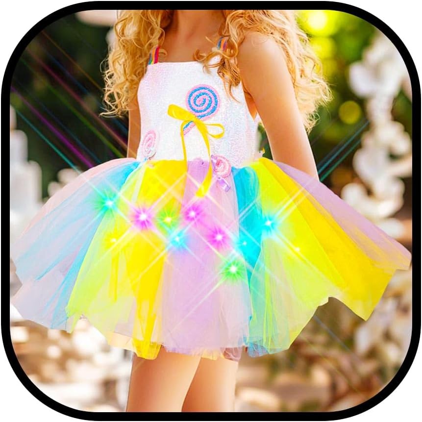 Amazon.com: Zoestar Girls Light Up Rainbow Tutu Dress Glow in The Dark ...