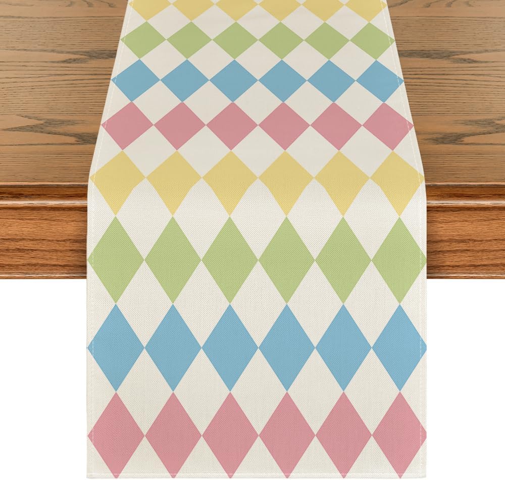 Amazon.com: Artoid Mode Diamond Plaid Pink Blue Easter Table Runner ...