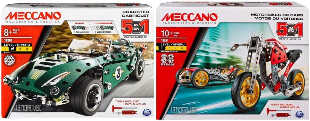 MECCANO Erector, 5 in 1 Roadster Pull Back Car Building Kit, for Ages 8 ...