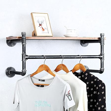 Amazon.com: Crehomfy Industrial Pipe Clothes Rack with Top Shelf and 3 ...
