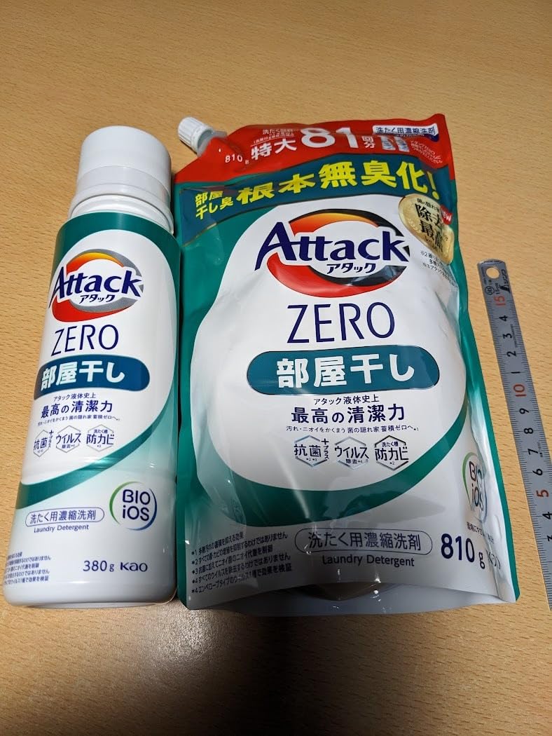 Amazon | 【まとめ買い】アタックZERO 部屋干し 洗濯洗剤 液体 アタック液体史上 最高の清潔力。菌の隠れ家蓄積0へ 本体380g+詰替え810g | アタック | 液体洗剤