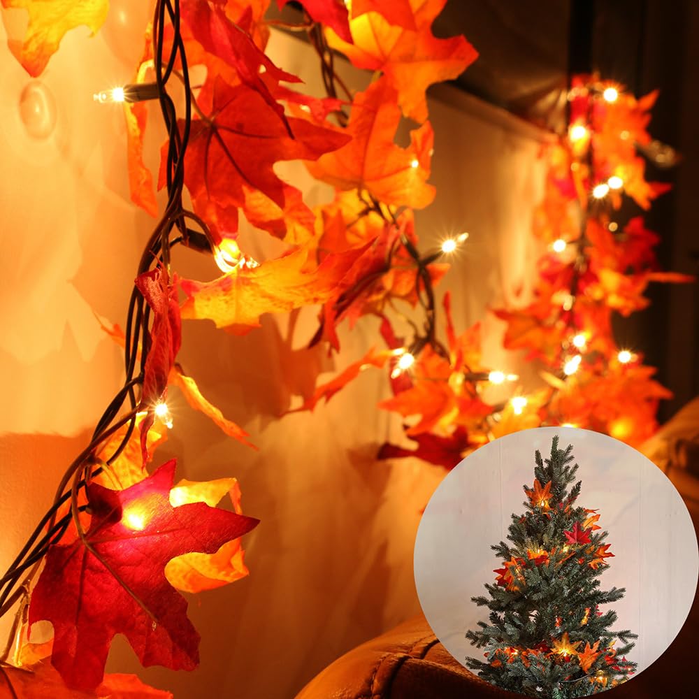 Amazon.com: Fall Garland with Lights Plug in String Lights, Autumn Leaf ...