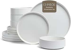 Amazon.com | over&back 12-Piece Stackable Dinnerware Dish Set ...