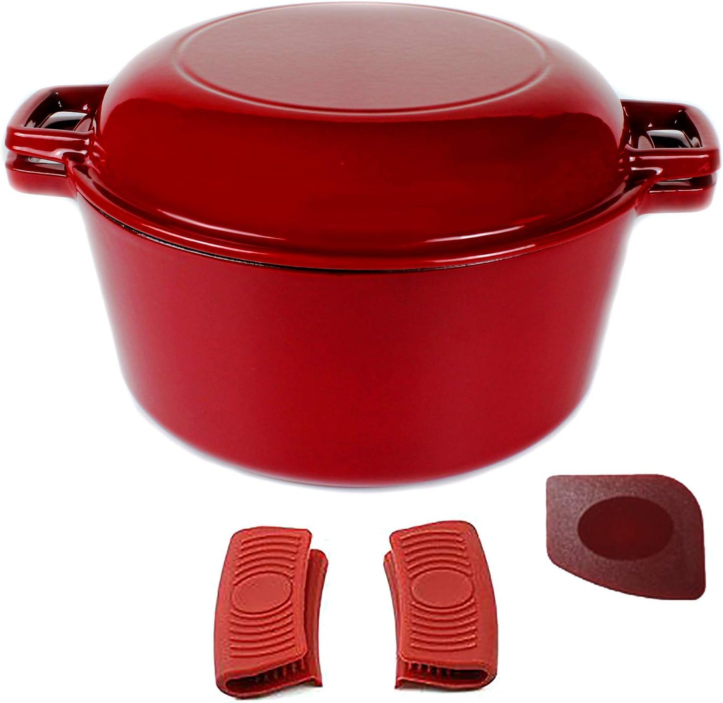 Pinnacle Cookware – 4.73 Litre / 5 Quart Enameled Red Cast Iron Double ...