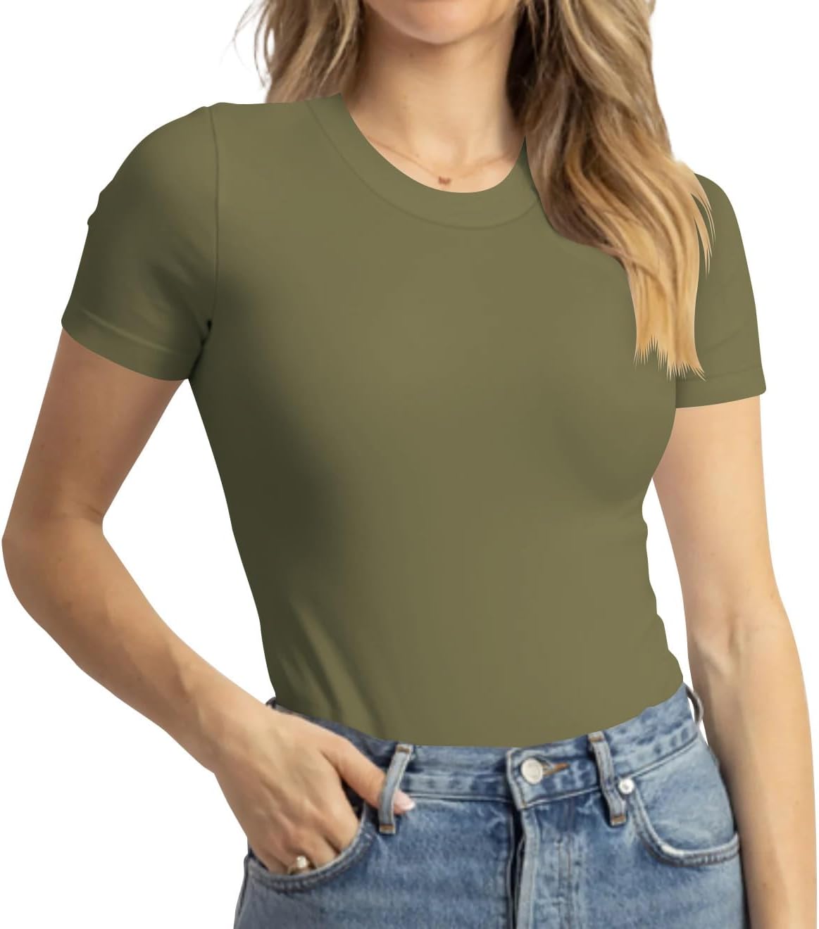 Women's Basic Tee Shirt Casual Crew Neck Short Sleeve Summer Tops Fitted T Shirt at Amazon Women ...