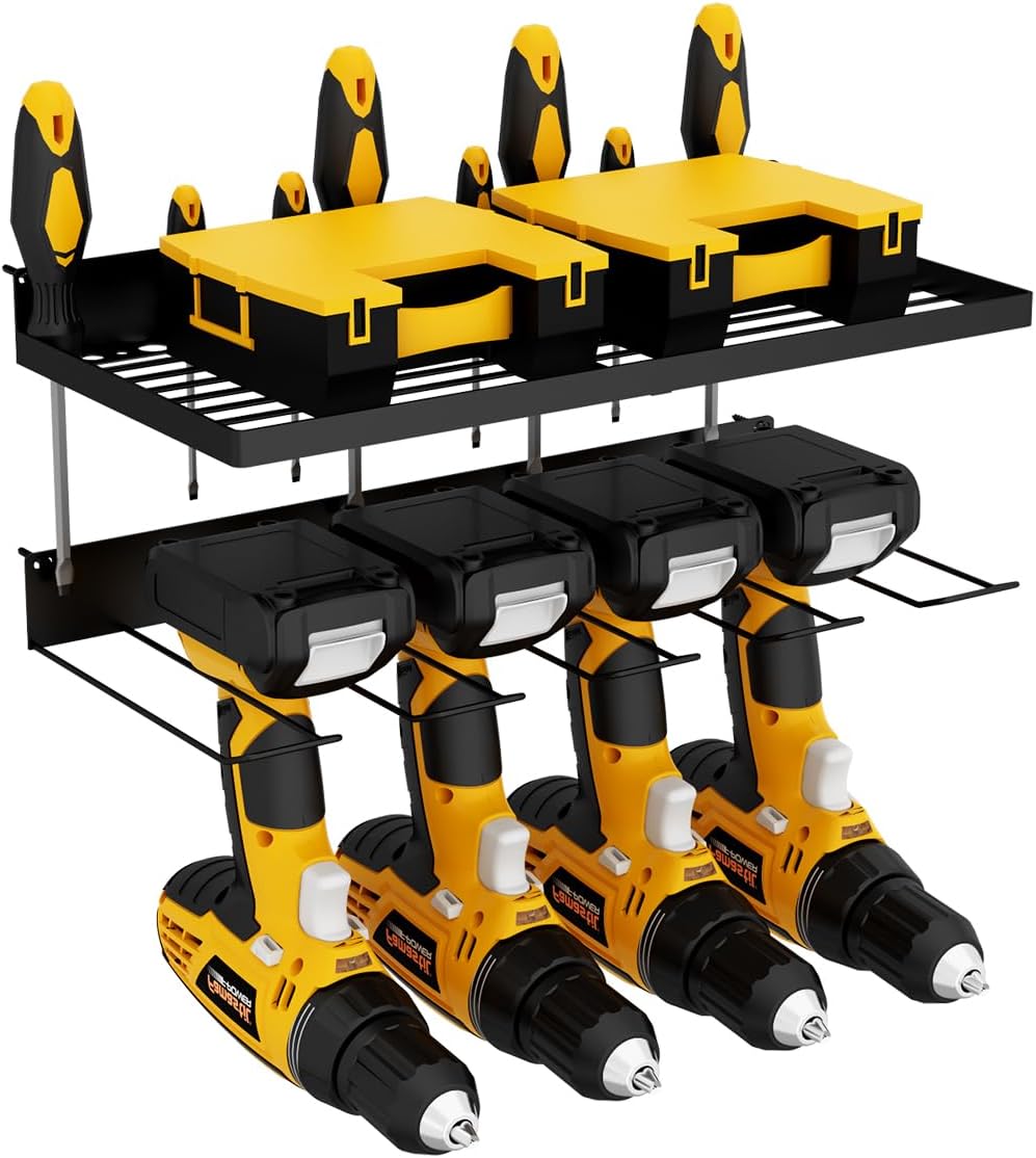 Power Tool Organize, 4 Drill Holder Storage Rack, Heavy Duty Tool Shelf ...