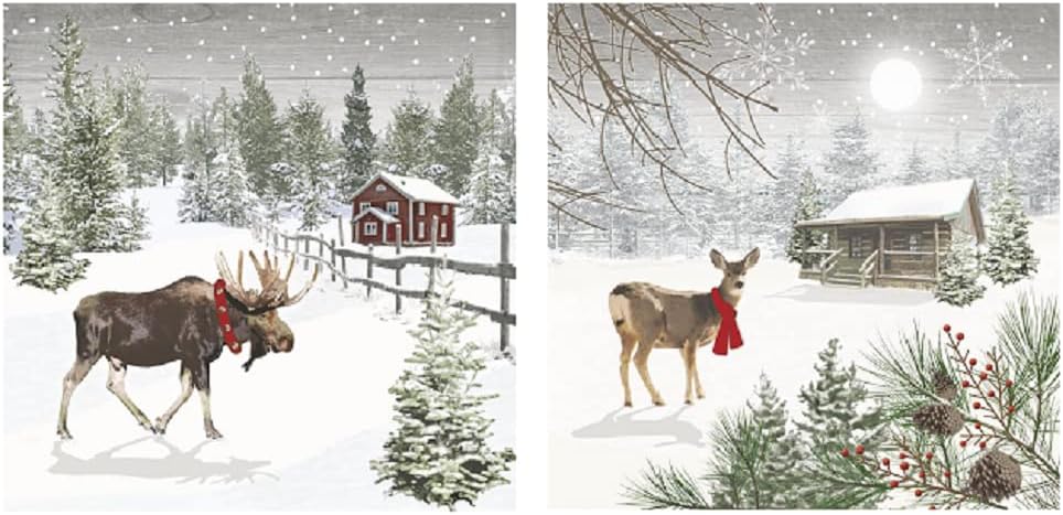Amazon.com: Winter Scene Moose And Deer Paper Beverage Napkin Bundle of ...