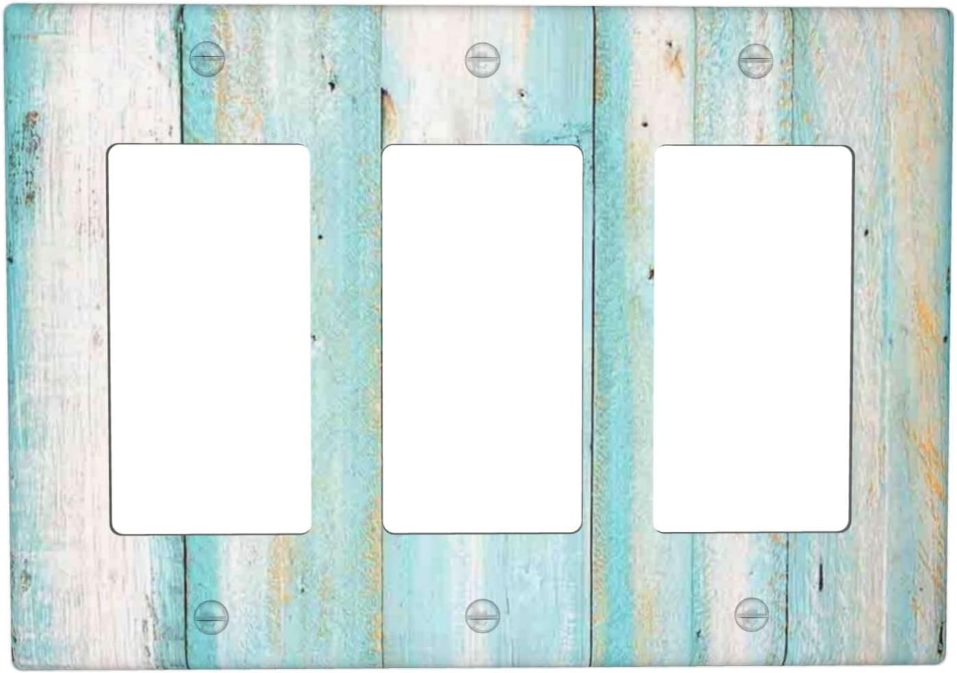 Teal Wood Rustic Triple Rocker Light Switch Cover 3 Gang Decorator Wall ...