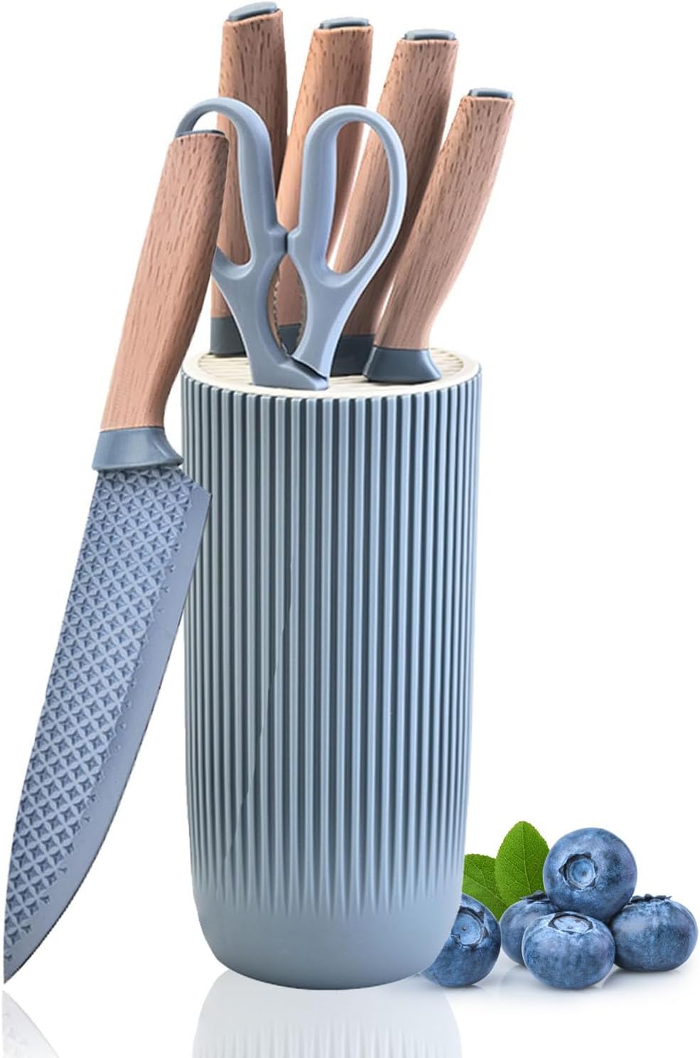 Amazon.com: Kitchen Block Knife Sets, 6-Pieces Blue Chef Knife Set with ...
