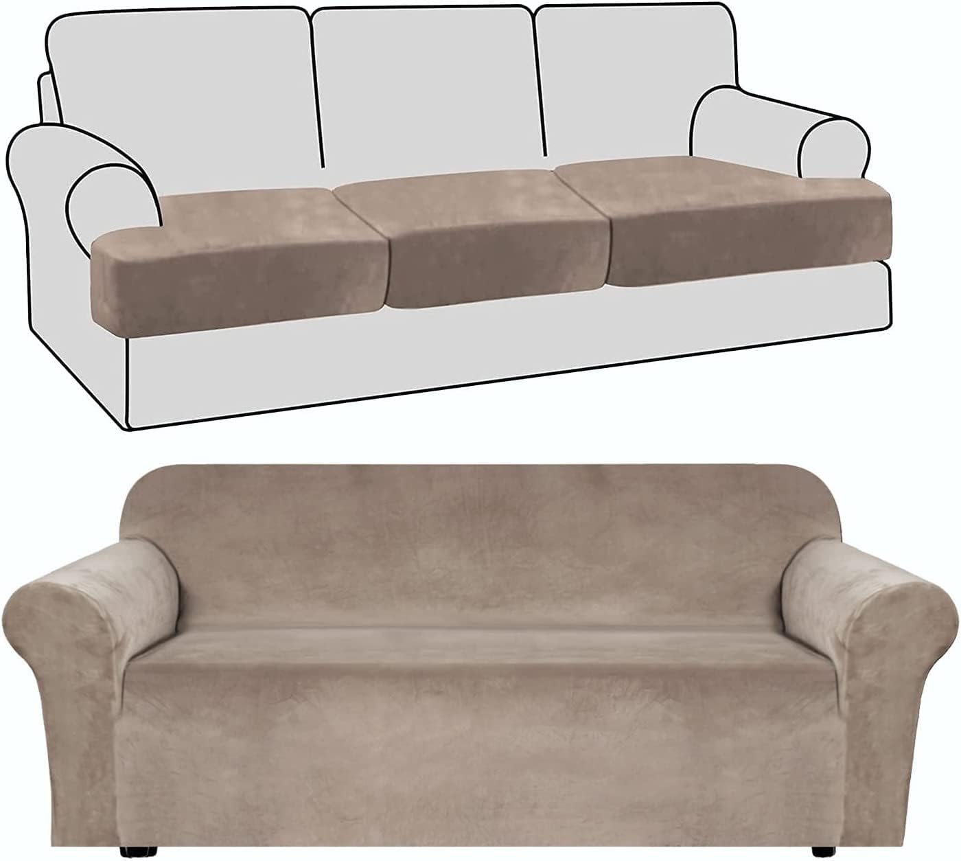 Sofa Cover 3 Seater with Separate 2 T-Cushion Covers and 1 Rectangle ...