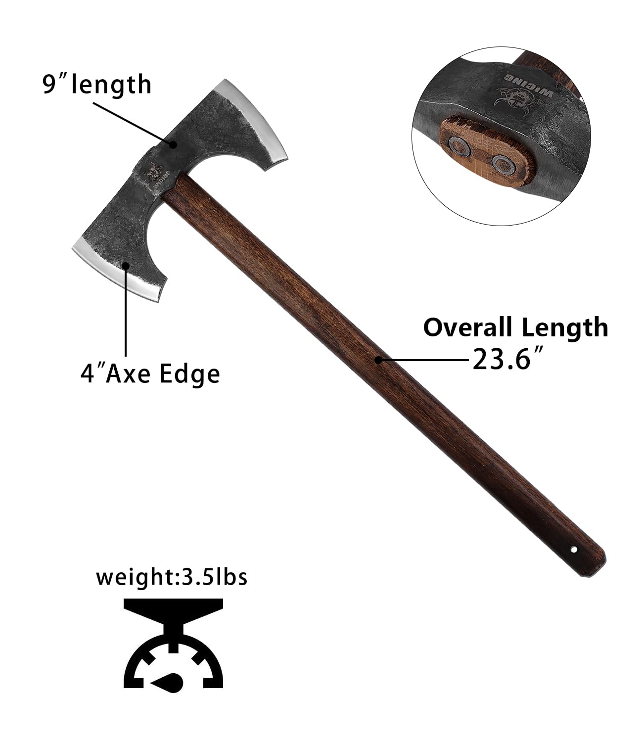Snapklik.com : WICING Splitting Axe, 23.6 Inch Double Bit Axe, Beech Handle