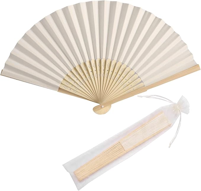 Amazon.com: SL crafts 50pcs Paper Hand Fan with Organza Bags Bamboo ...