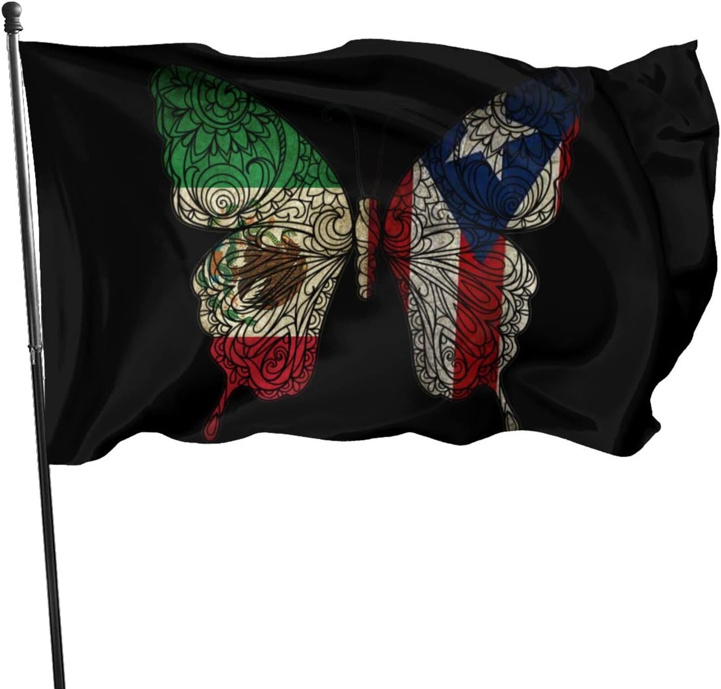 Amazon.com : Mexirican Puerto Rican Mexican Flags Butterfly Flag 3x5 Ft ...