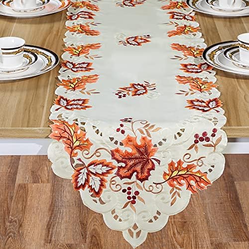 Amazon.com: AerWo Fall Table Runner Handmade Embroidered Maple Leaves ...