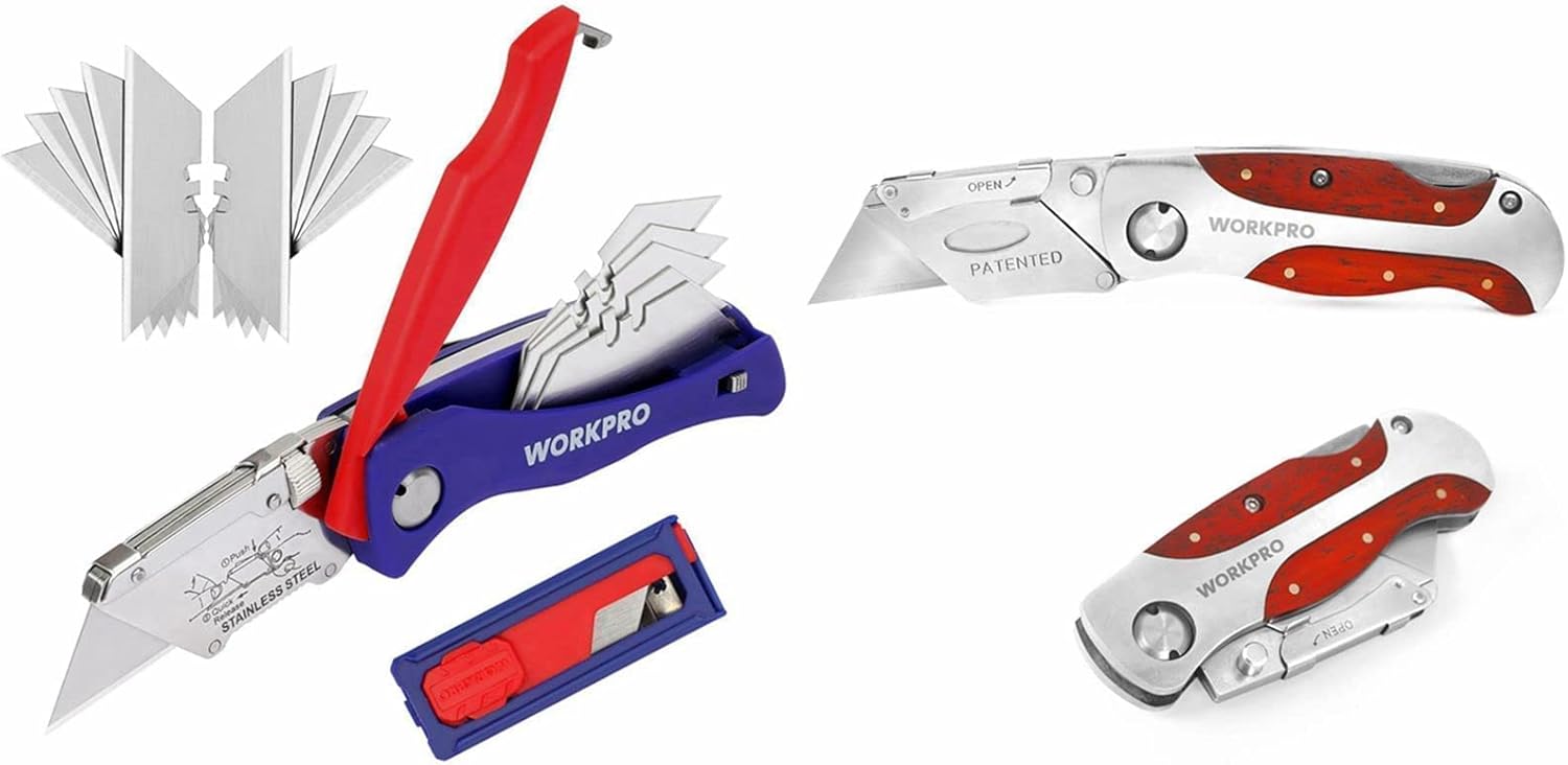 WORKPRO 1 Pack Quick-Change Utility Knife, Classical Retro Style Wood ...
