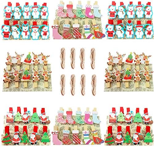 Lot de 35 mini pinces à linge de Noël en bois pour décoration de Noël ...