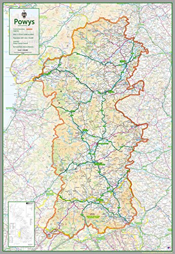 Powys - UK County Paper Laminated Map - 100 x 145 cm : Amazon.co.uk ...