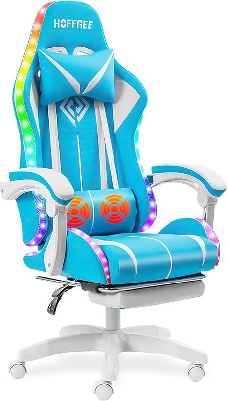 Amazon.com: RGB Gaming Chair with Massage and LED Lights Ergonomic ...