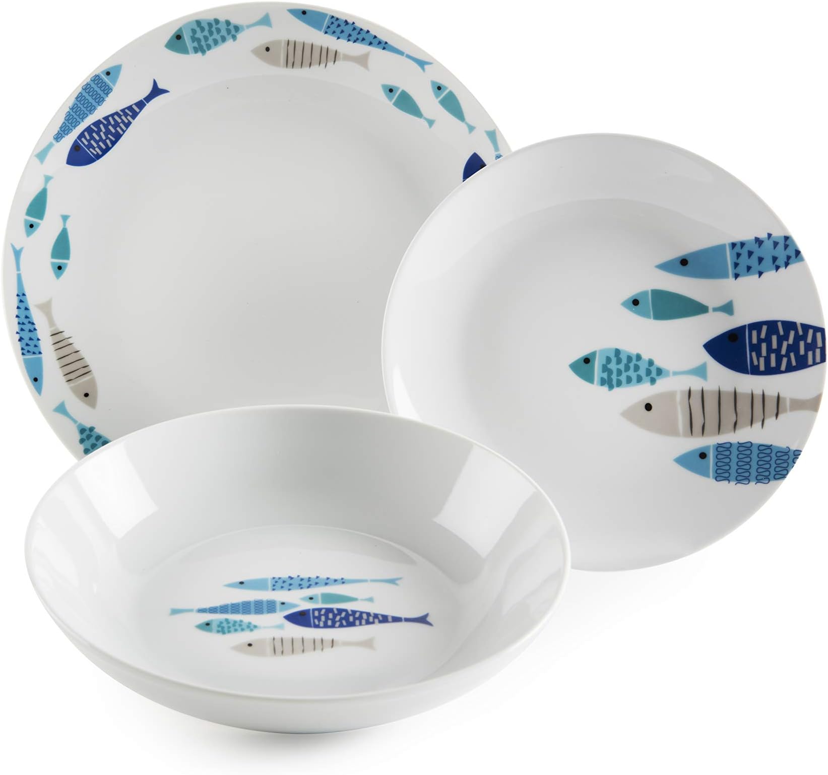 Excelsa Ocean Service de Table en Porcelaine, 18 pièces, Blanc/Bleu ...