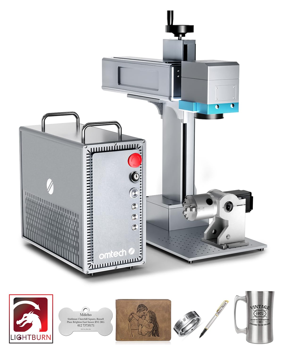 Amazon.com: OMTech 50W Fiber Marking Machine with LightBurn and Rotary ...