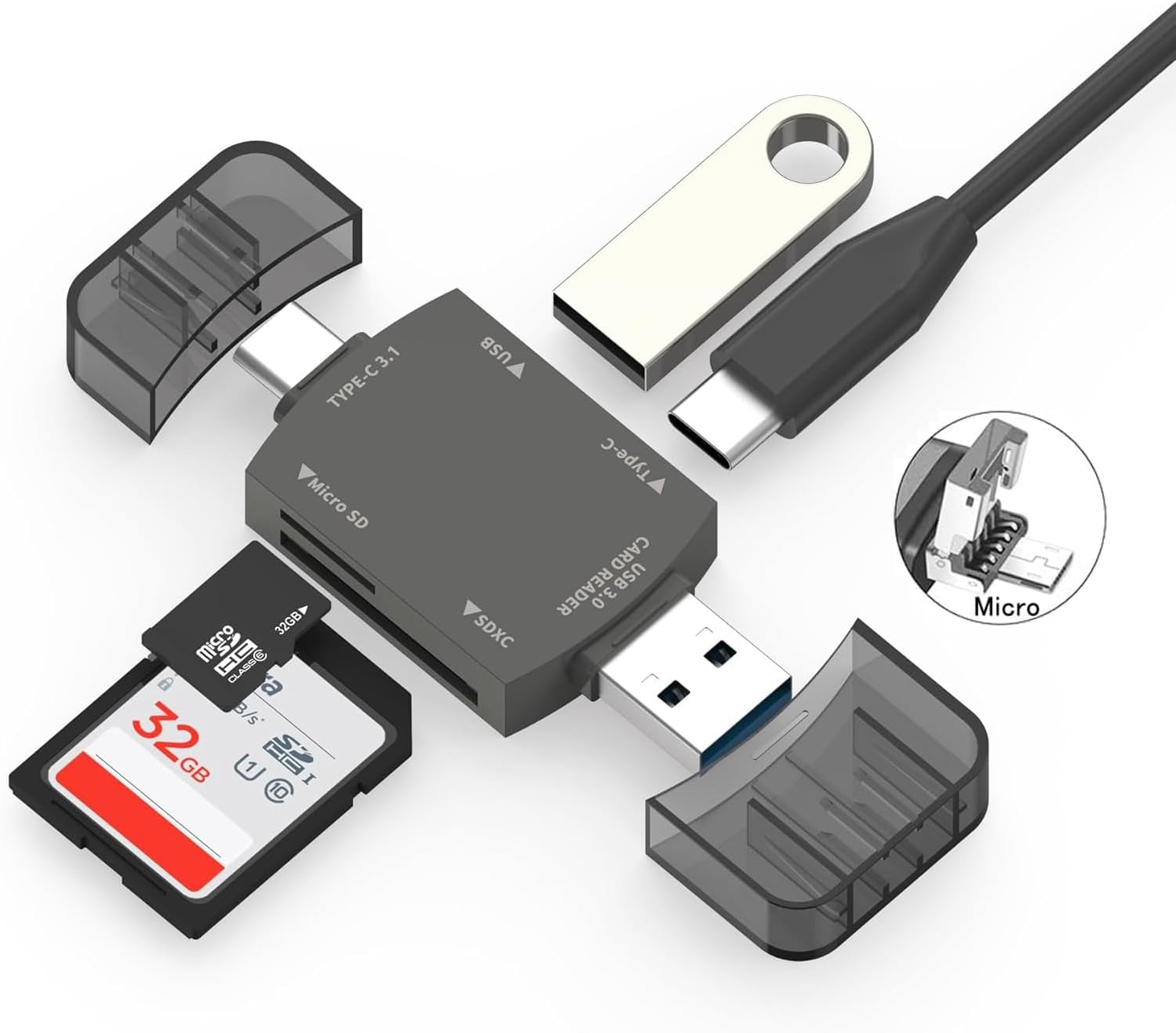 Amazon.co.jp: SDカードリーダータイプC/Android/USB 3.0【2024新モデル】KHkuahai 4-in-1 USB-C SDカードリーダー, OTG対応 ...