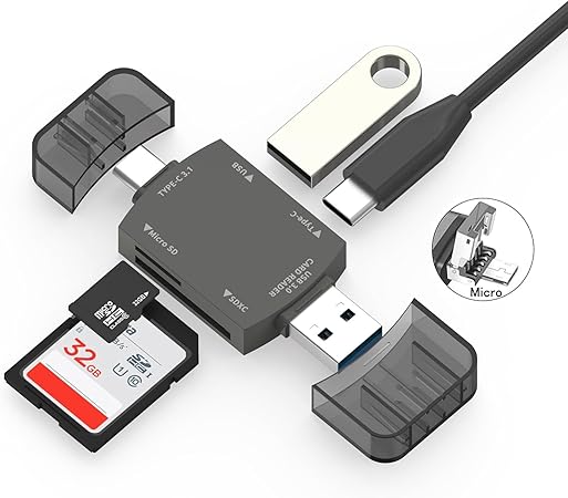 Amazon.co.jp: SDカードリーダータイプC/Android/USB 3.0【2024新モデル】KHkuahai 4-in-1 USB-C SDカードリーダー, OTG対応 ...