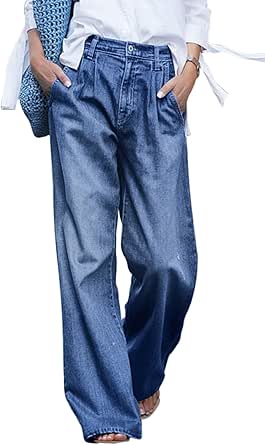 CHARTOU Women Loose Wide Leg Jeans Denim Pants Palazzo Jeans Flare ...