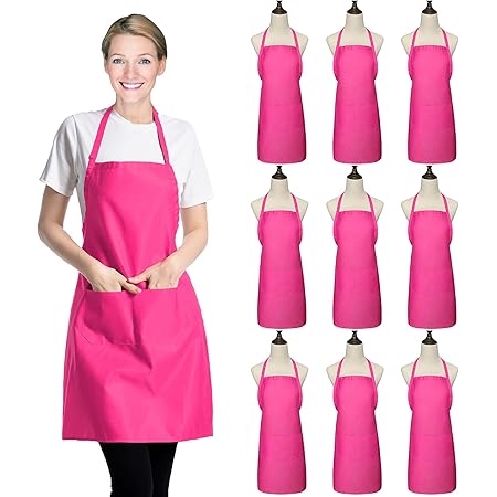 DUSKCOVE 8 Pack Bib Aprons Bulk - Unisex Pink Commercial Apron with 2 ...